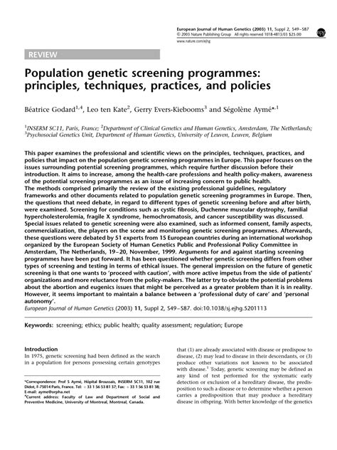 Pdf Population Genetic Screening Programmes Principles Techniques Practices And Policies