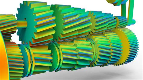 3d Rendering Gears On Shaft Finite Element Analysis Stock