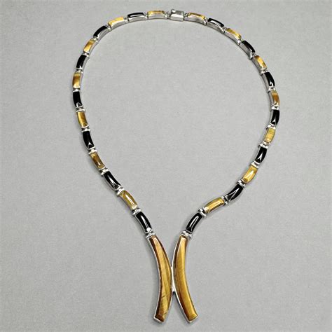 Lot 034 Solid Silver Mexican Lapis And Tiger Eye Necklace 1 Ozt