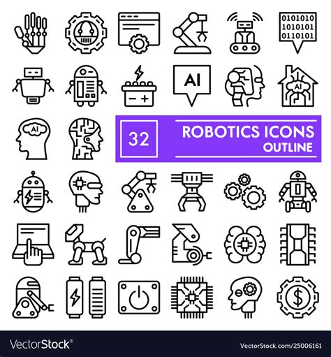 Robotics Line Icon Set Artificial Intelligence Vector Image