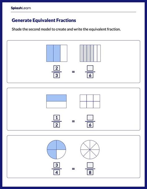 Equivalent Fractions Using Models Worksheets Free And Printable Splashlearn