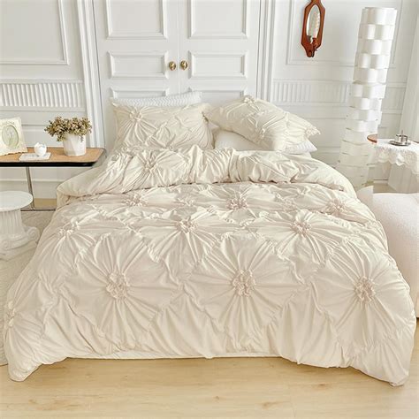 Rvciby Beige Flower Duvet Cover King Size 3pcs Soft