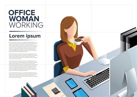 Büro Frau Arbeiten Clipart Premium Vektor
