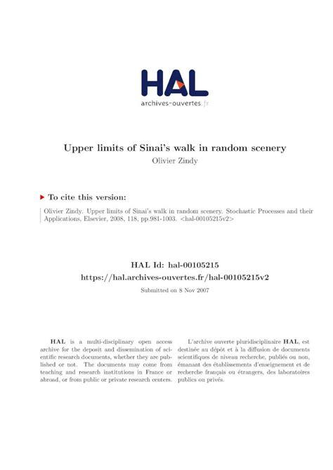 Pdf Upper Limits Of Sinais Walk In Random Scenery · Sinais Walk In