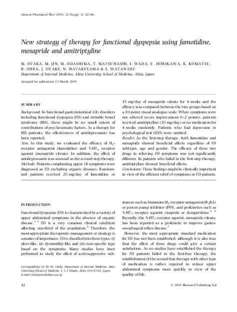 Pdf New Strategy Of Therapy For Functional Dyspepsia Using Famotidine Mosapride And Amitriptyline