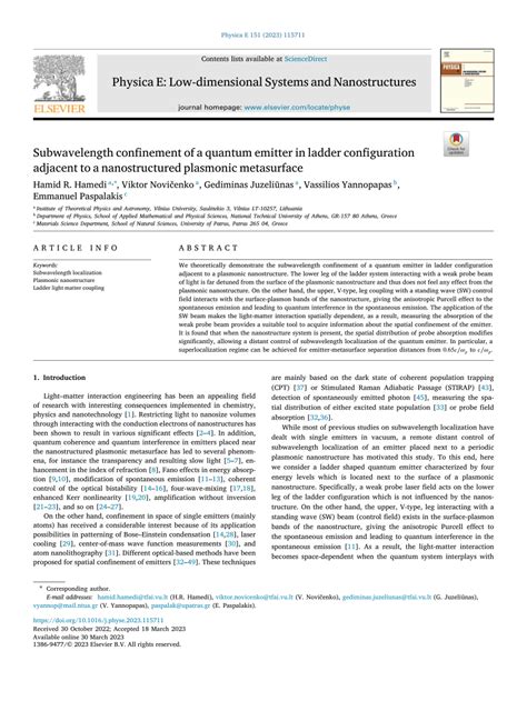 Pdf Subwavelength Confinement Of A Quantum Emitter In Ladder