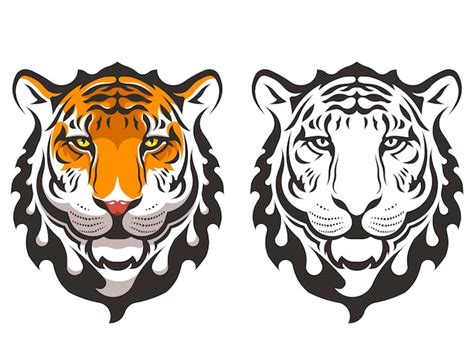 호랑이 머리 터 일러스트레이션 문신 프리미엄 벡터