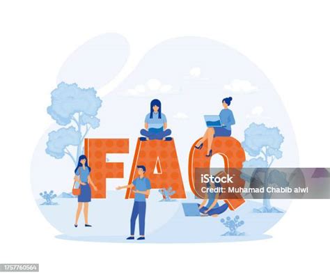 자주 묻는 질문 편지 근처에 서서 스마트 폰 노트북 및 디지털 태블릿을 사용하는 젊은이들의 개념 그림 플랫 벡터 현대 일러스트