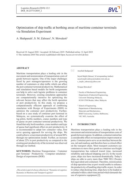 pdf optimization of ship traffic at berthing areas of maritime