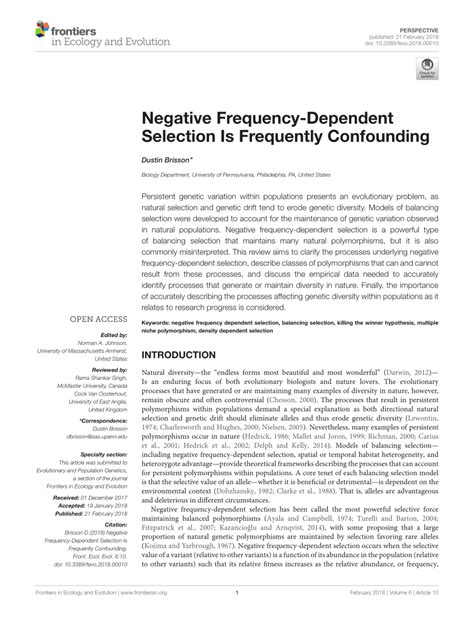 Pdf Negative Frequency Dependent Selection Is Frequently Confounding