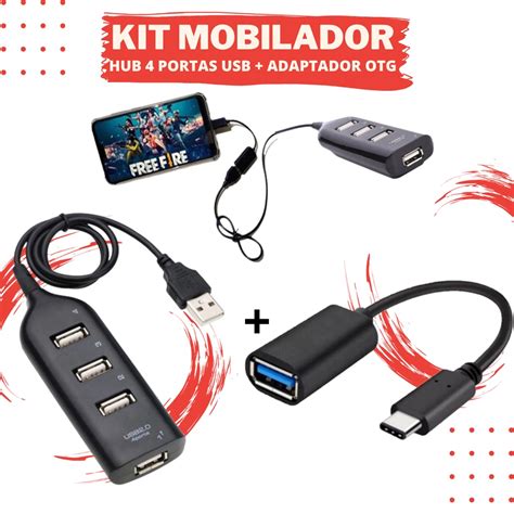 Kit Cabo Hub Entradas Usb Original Adaptador Otg Tipo C Macho Usb Femea Conversor
