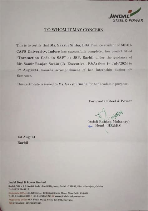 Sakshi Sinha On Linkedin Internship Jsplbbl Jindal Summerbreak