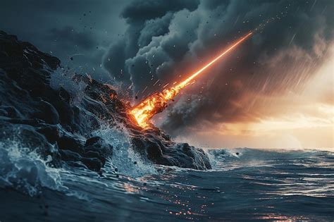 Premium Photo Generative Ai Image Of Meteor Falling From The Sky Hits