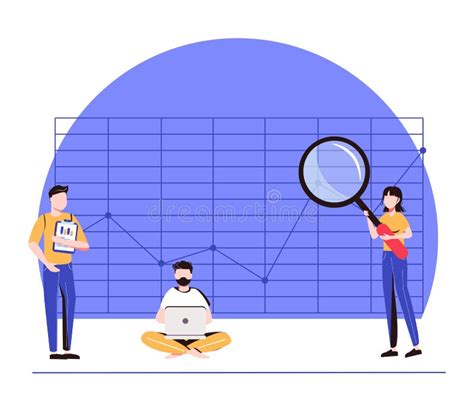 Page Template With Man And Woman With Magnifying Glass Analyzing