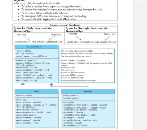 solved superclasses and subclasses syntax for circle class