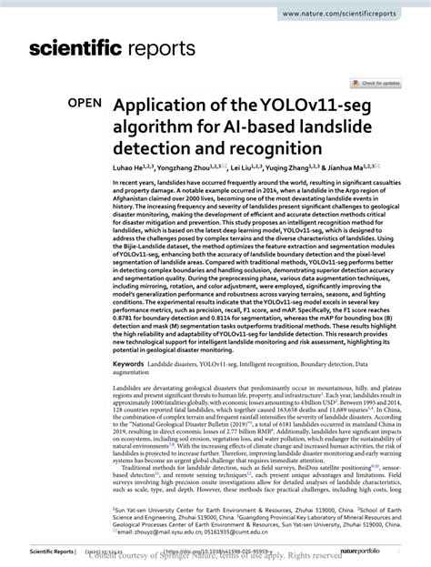 Pdf Application Of The Yolov11 Seg Algorithm For Ai Based Landslide Detection And Recognition