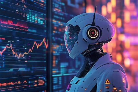 Futuristic Robot Analyzing Financial Data On A Screen Premium Ai