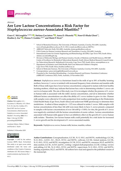 Pdf Are Low Lactose Concentrations A Risk Factor For Staphylococcus Aureus Associated Mastitis