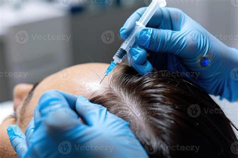 Hair Regeneration Plasma Injection Into The Hair On A Woman S Head A