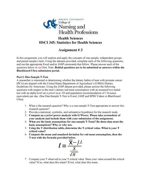 Hsci 345 Assignment 3 Health Sciences Hsci 345 Statistics For Health Sciences Assignment 3