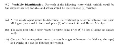 Solved 52 Variable Identification For Each Of The