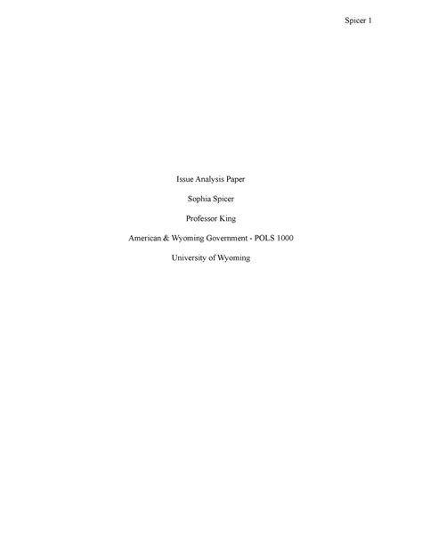 Issue Analysis Paper Grade A Issue Analysis Paper Sophia Spicer Professor King American