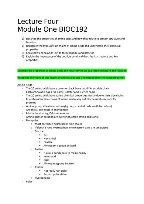 Lecture Four Bioc192 Lecture Four Module One Bioc Describe The