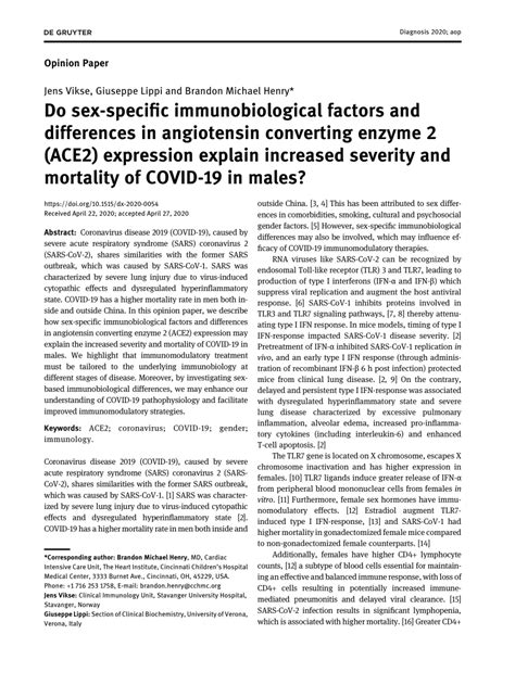 Pdf Do Sex Specific Immunobiological Factors And Differences In