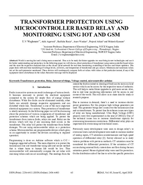 Pdf Transformer Protection Using Microcontroller Based Relay Andmonitoring Using Iot And Gsm