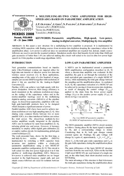 pdf a multiplying by two cmos amplfifier for high speed adcs based on