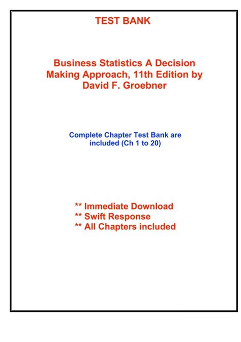 Test Bank For Business Statistics A Decision Making Approach 11th Edition By Groebner 2025