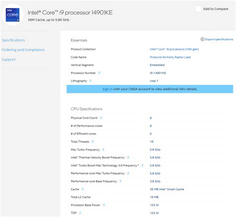 Intel 14th Gen Core Cpus Without E Cores 125w Core I9 14901ke Has 8 P