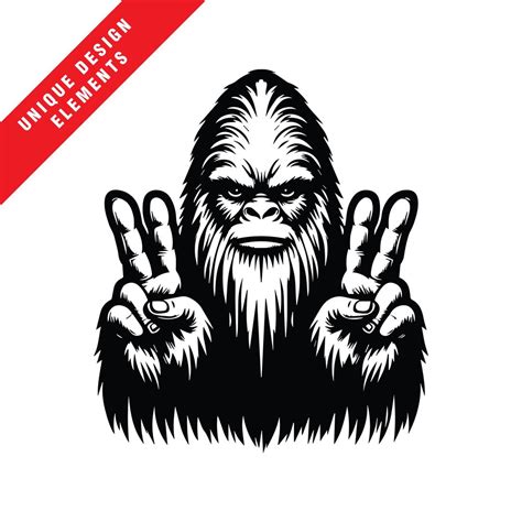 Peace Sign Bigfoot Silhouette Digital Clipart Bundle Vector