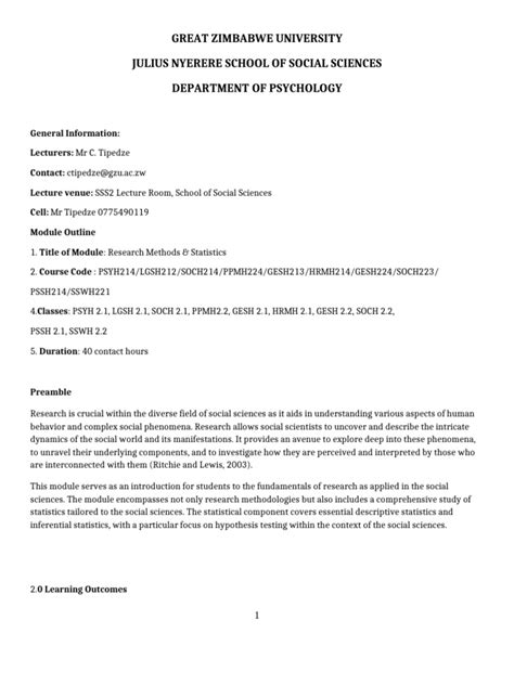 Research Methods And Statistics Outline Pdf Statistics Social Sciences