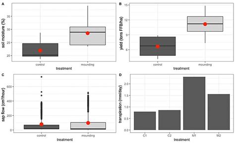 T Test Results On The Effect Of Mounding Grey Boxplot And No Mounding