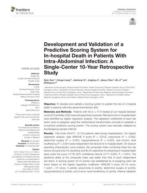 Pdf Development And Validation Of A Predictive Scoring System For In Hospital Death In