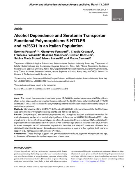 Pdf Alcohol Dependence And Serotonin Transporter Functional Polymorphisms 5 Httlpr And Rs25531