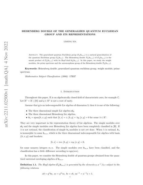 Pdf Heisenberg Double Of The Generalized Quantum Euclidean Group And