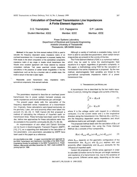 Pdf Calculation Of Overhead Transmission Line Impedances A Finiteelement Approach