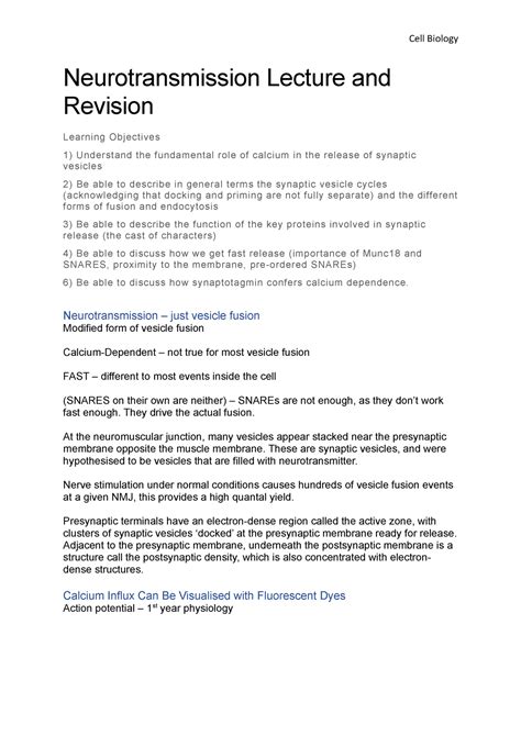 Neurotransmission Lecture And Revision Cell Biology Neurotransmission Lecture And Revision