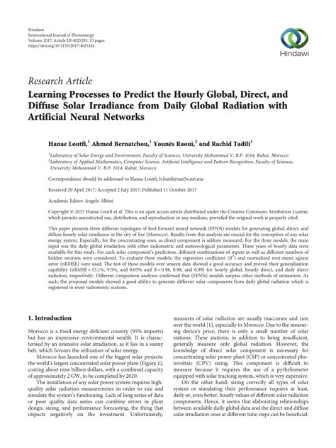 pdf learning processes to predict the hourly global direct and