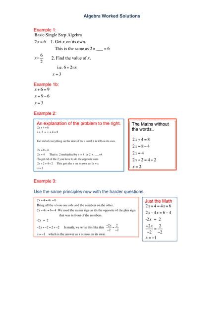 Algebra Worked Solutions Pdf