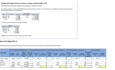 Solved Problem 8 5 Algo Various Inventory Costing Methods