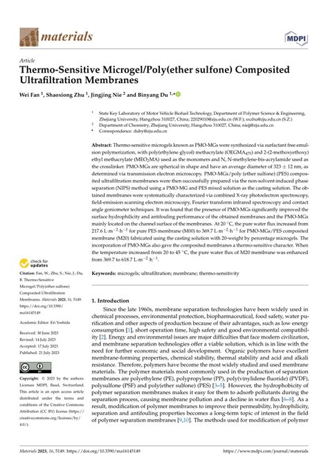 Pdf Thermo Sensitive Microgelpolyether Sulfone Composited