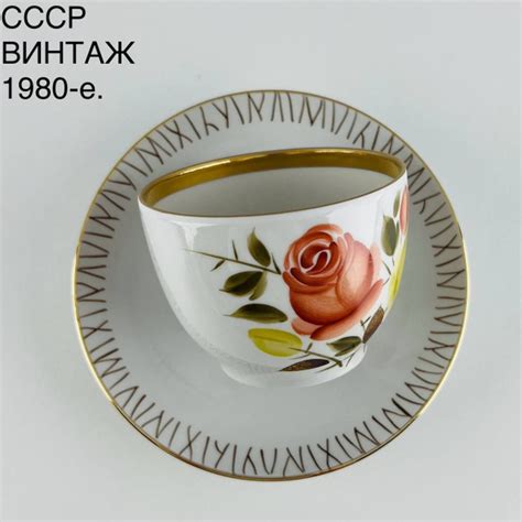 Винтажная чайная пара "Чайная роза". Фарфор ЛФЗ, ручная роспись. СССР ...