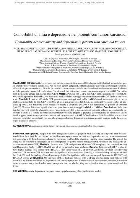 Pdf Comorbility Between Anxiety And Depression In Patients With Carcinoid Tumors