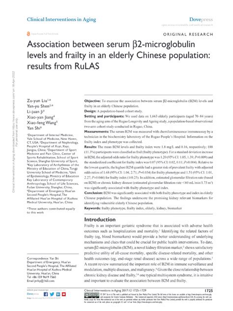 2017zliu Association Between Serum β2 Microglobulin And Frailty In Chinese Pdf