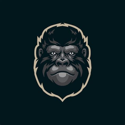 배지 엠블럼 및 티셔츠 인쇄를 위한 현대적인 일러스트레이션 개념 스타일을 갖춘 고릴라 마스코트 로고 디자인 벡터 고릴라 머리 그림입니다 프리미엄 벡터