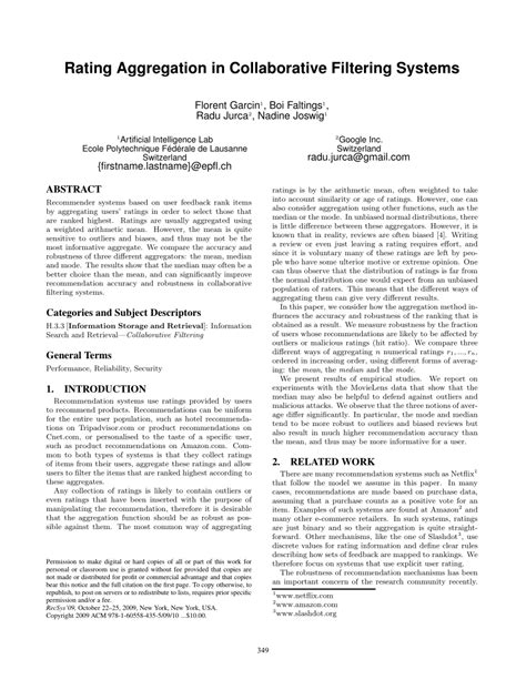 Pdf Rating Aggregation In Collaborative Filtering Systems