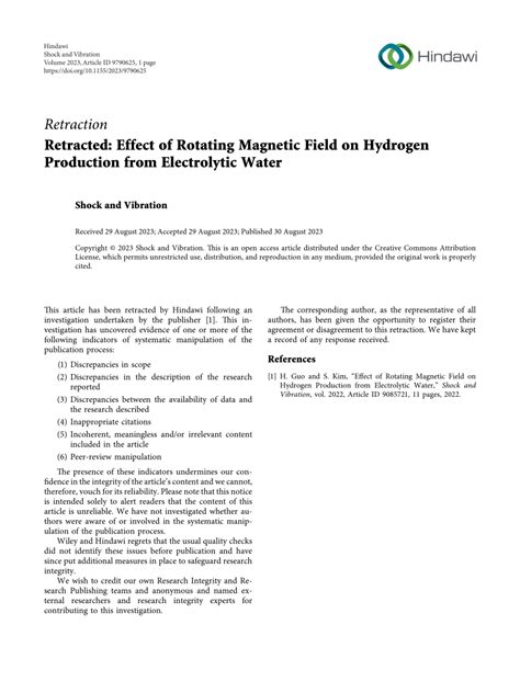 Pdf Retracted Effect Of Rotating Magnetic Field On Hydrogen Production From Electrolytic Water